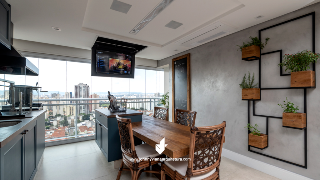 Varanda Gourmet Rústica e Contemporânea - Johnny Viana Arquitetura